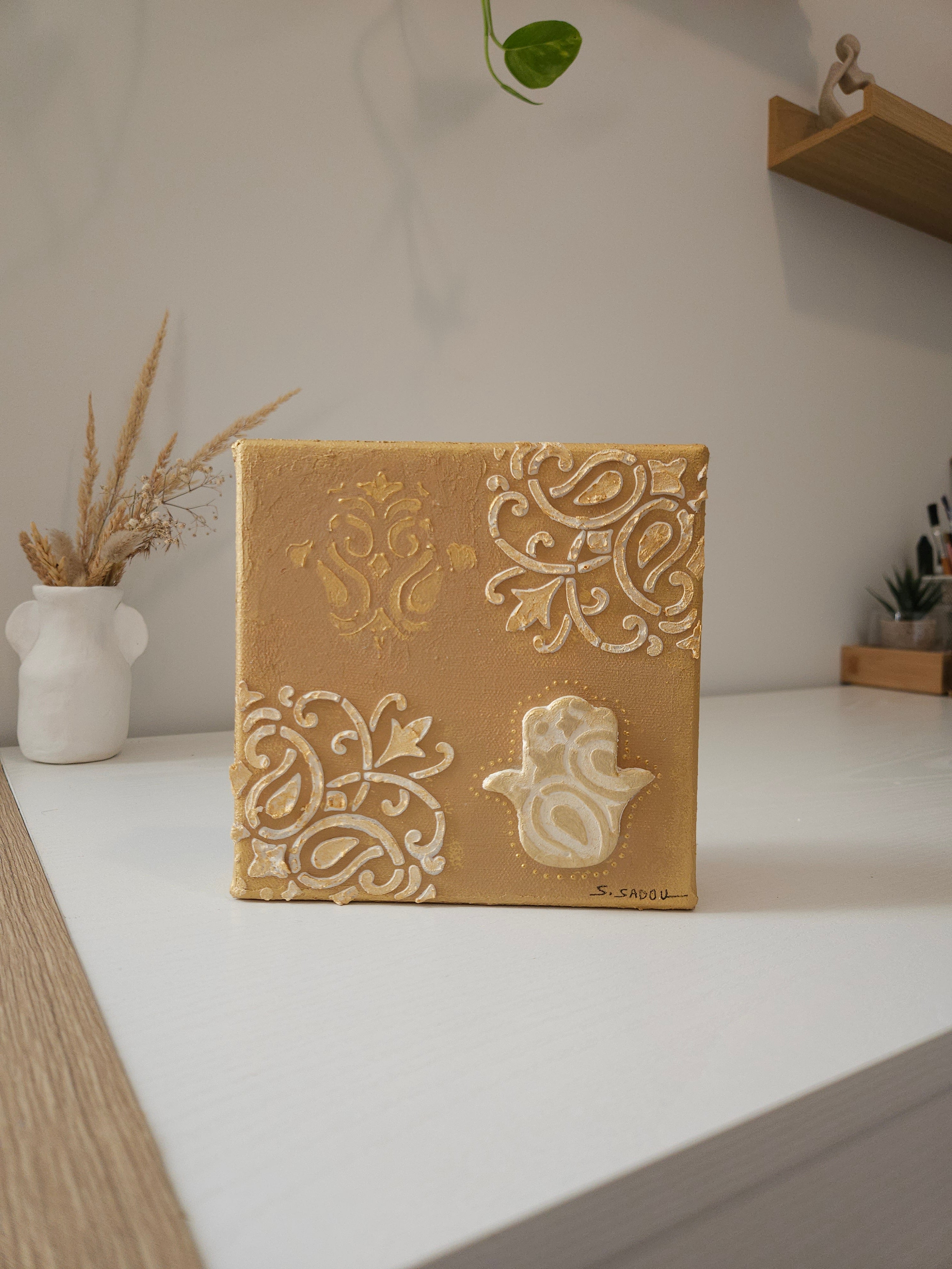 Toile décorative Hamsa dorée 3D – Sam'Art